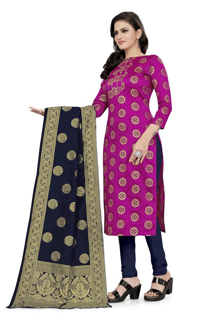 Rani-pink block print jacquard salwar - Kimisha - 3477871