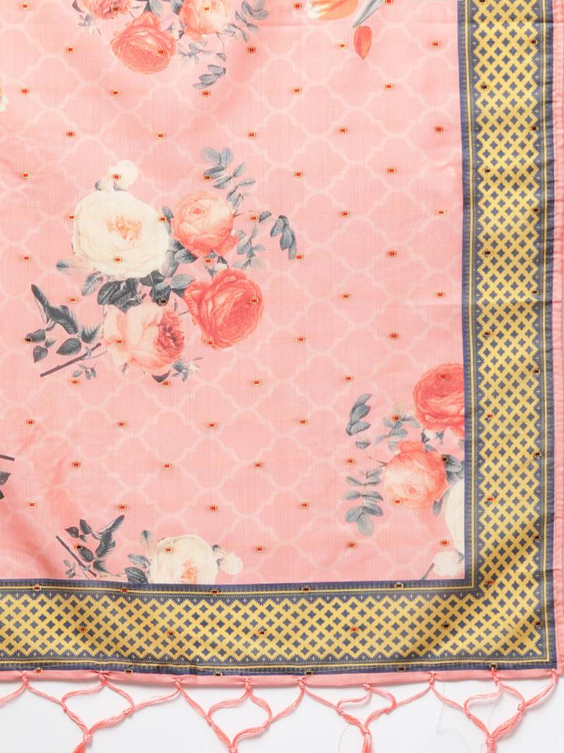 Women Peach Color Silk Digital Print Dupatta - Monjolika - 3480840