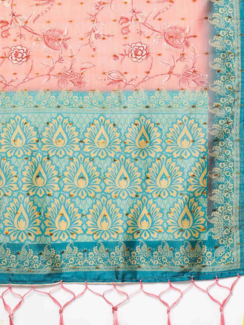 Women Peach Color Silk Digital Print Dupatta - Monjolika - 3480860