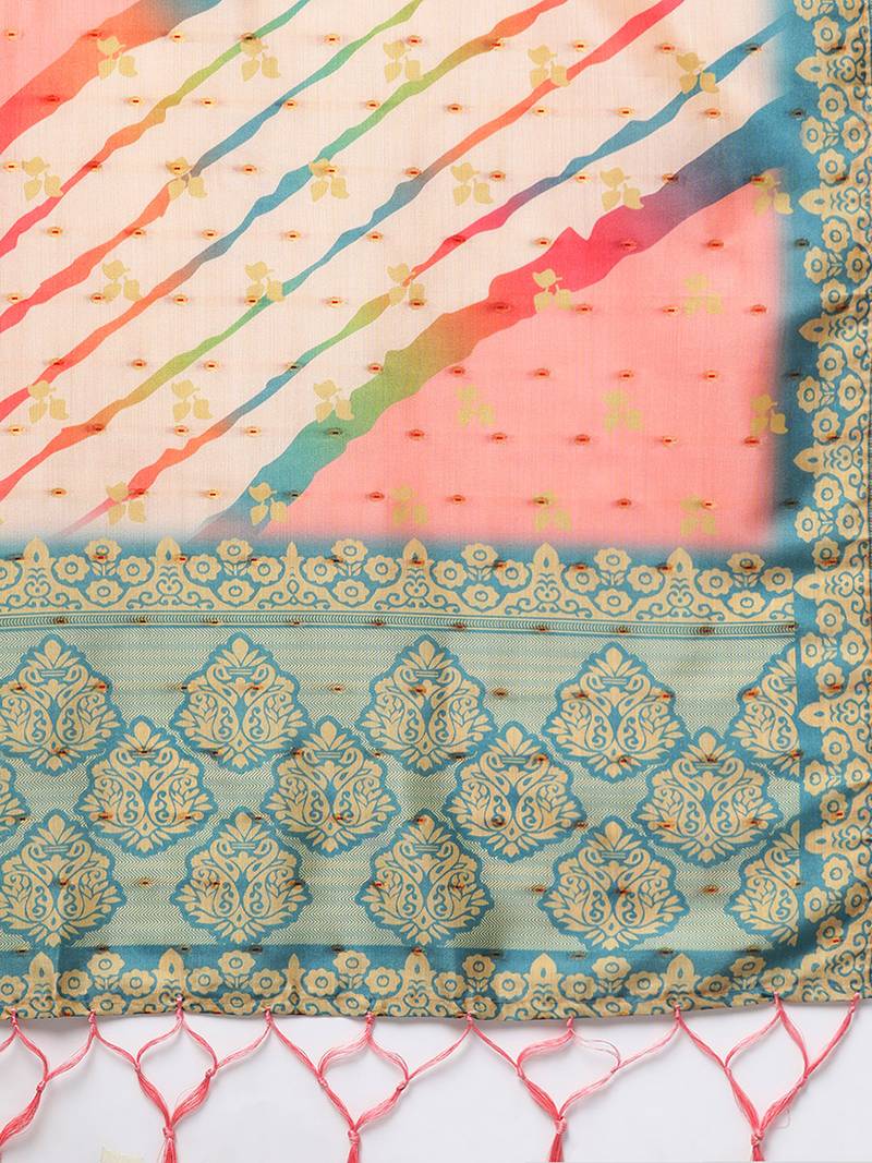 Women Peach Color Silk Digital Print Dupatta - Monjolika - 3480870