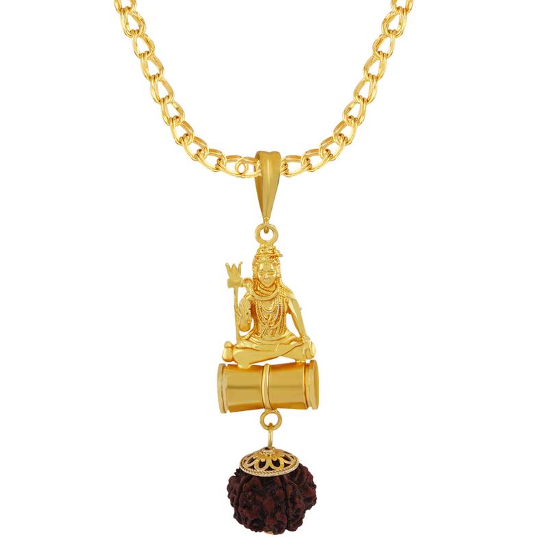Silver Shine Trendy Stylish Gold Plated Chain Necklace Shiv Ji Trishul ...