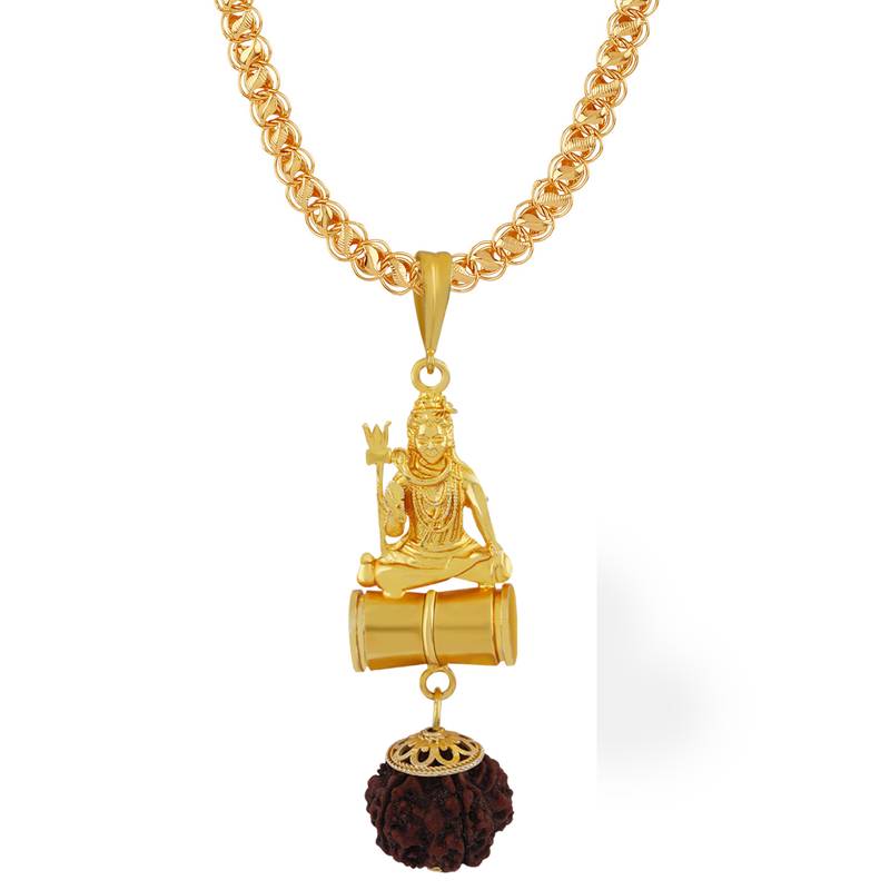 SILVER SHINE Gold Plated Amazing Necklace ShivJi Trishul Pendant Chain ...