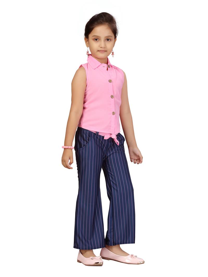 Pink plain blended cotton girls-top-bottom - Aarika - 3483731