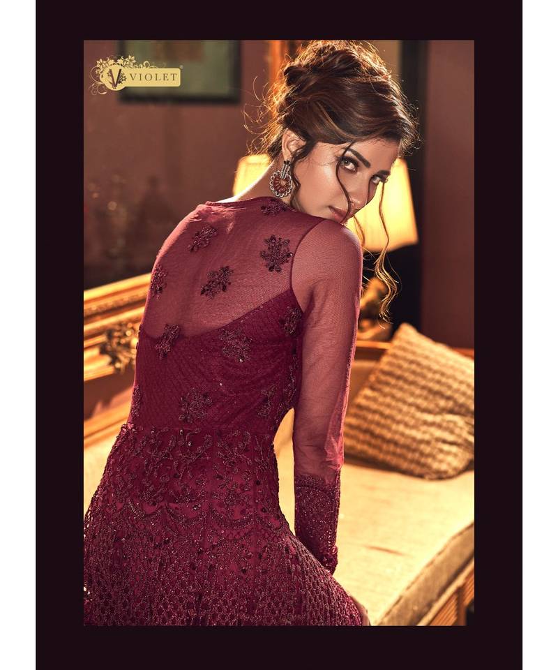 Embroidered With Stone Work Net Dress Material for Women Semi-Stitched ...