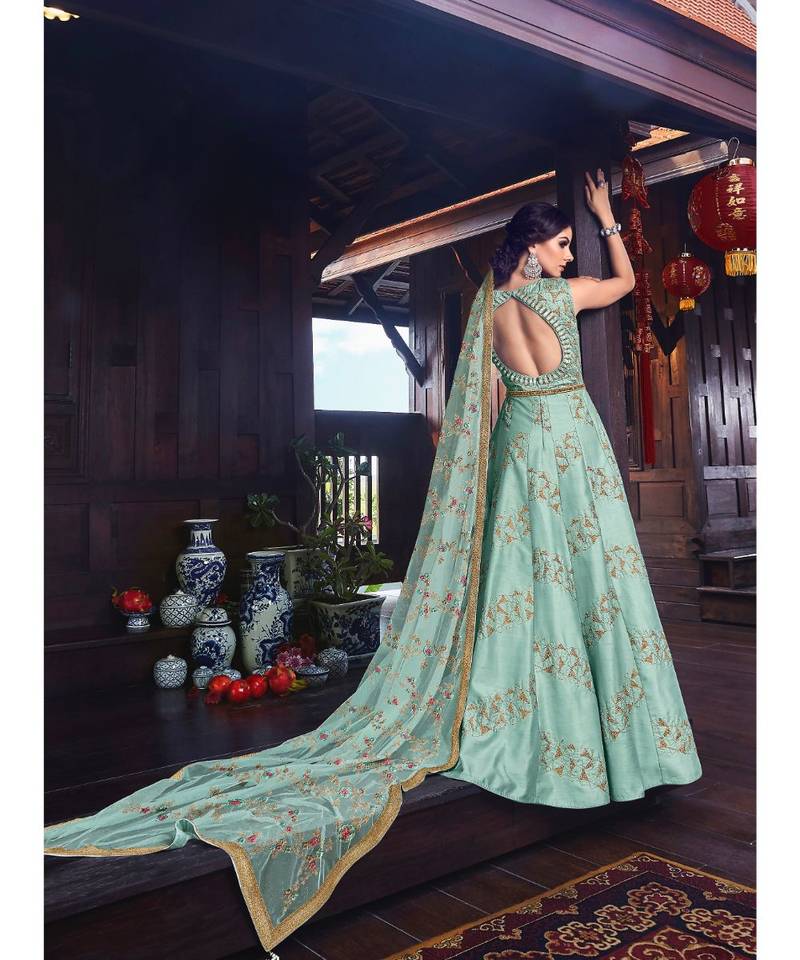 Embroidered With Stone Work Silk Gown for Women Semi-Stitched - Shree ...