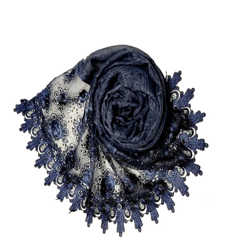 Cotton Heavy Net Lace With Work On Border and Net - Blue - Size - 75/ ...