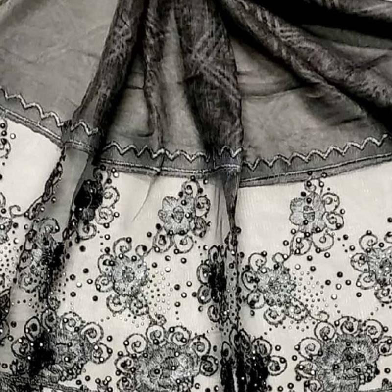 Cotton Heavy Net Lace With Work On Border and Net - Grey - Size - 75/ ...