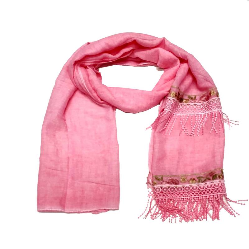 Double Sided Border With Double Sided Fringe's Cotton Hijab - Pink ...