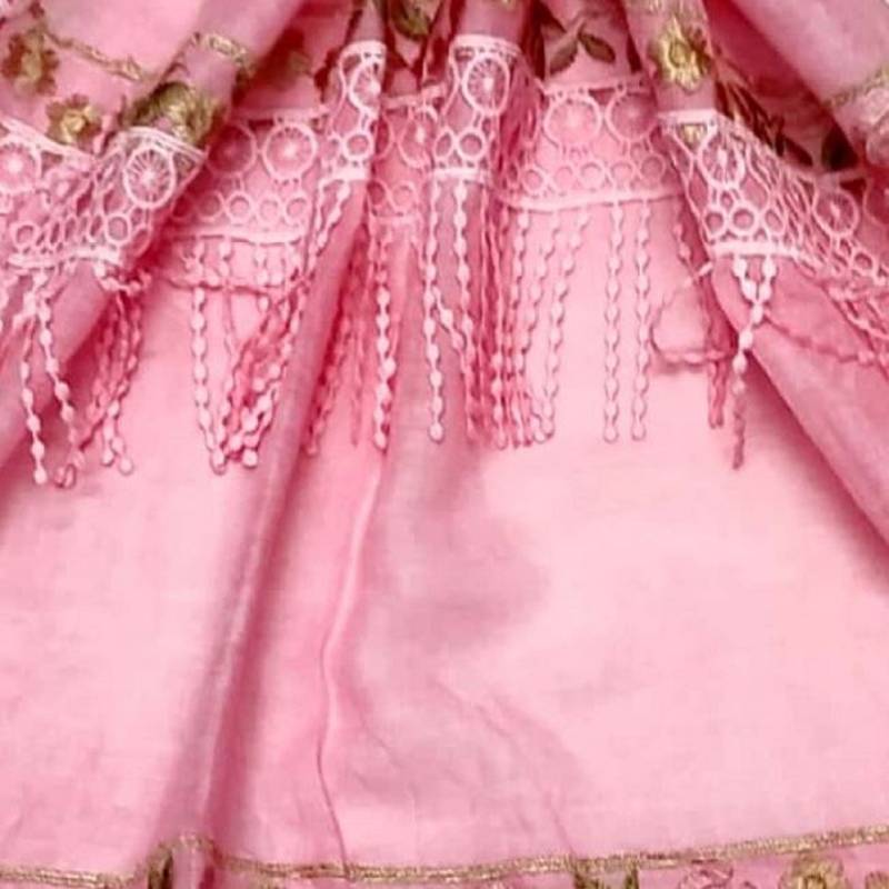 Double Sided Border With Double Sided Fringe's Cotton Hijab - Pink ...