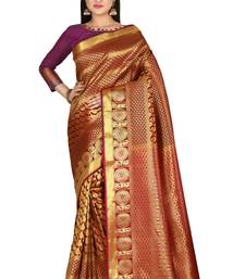 Red woven art silk saree with blouse - VASTRAM - 3487811