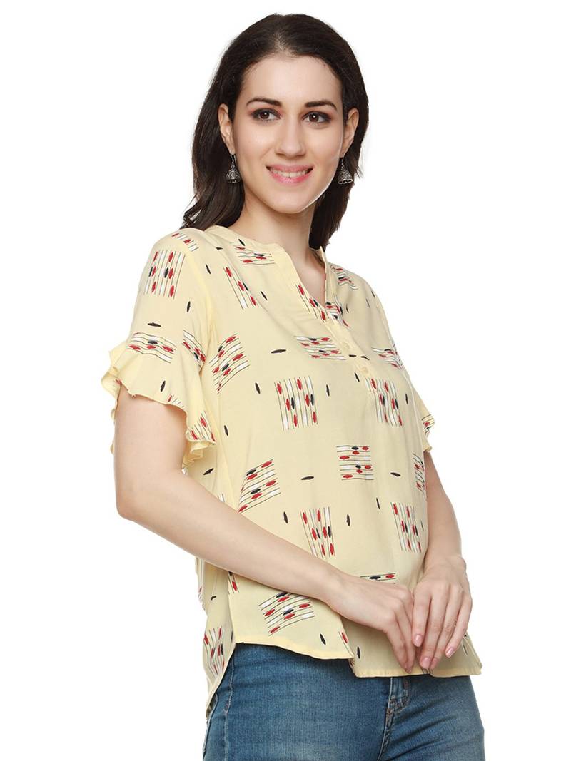 Yellow printed cotton party-tops - BLOCKMODA - 3494872