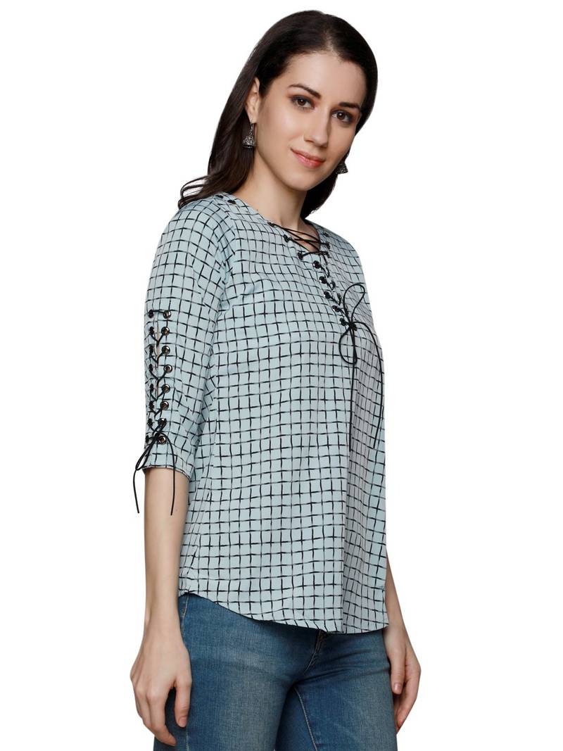 Blue printed polyester party-tops - BLOCKMODA - 3494880