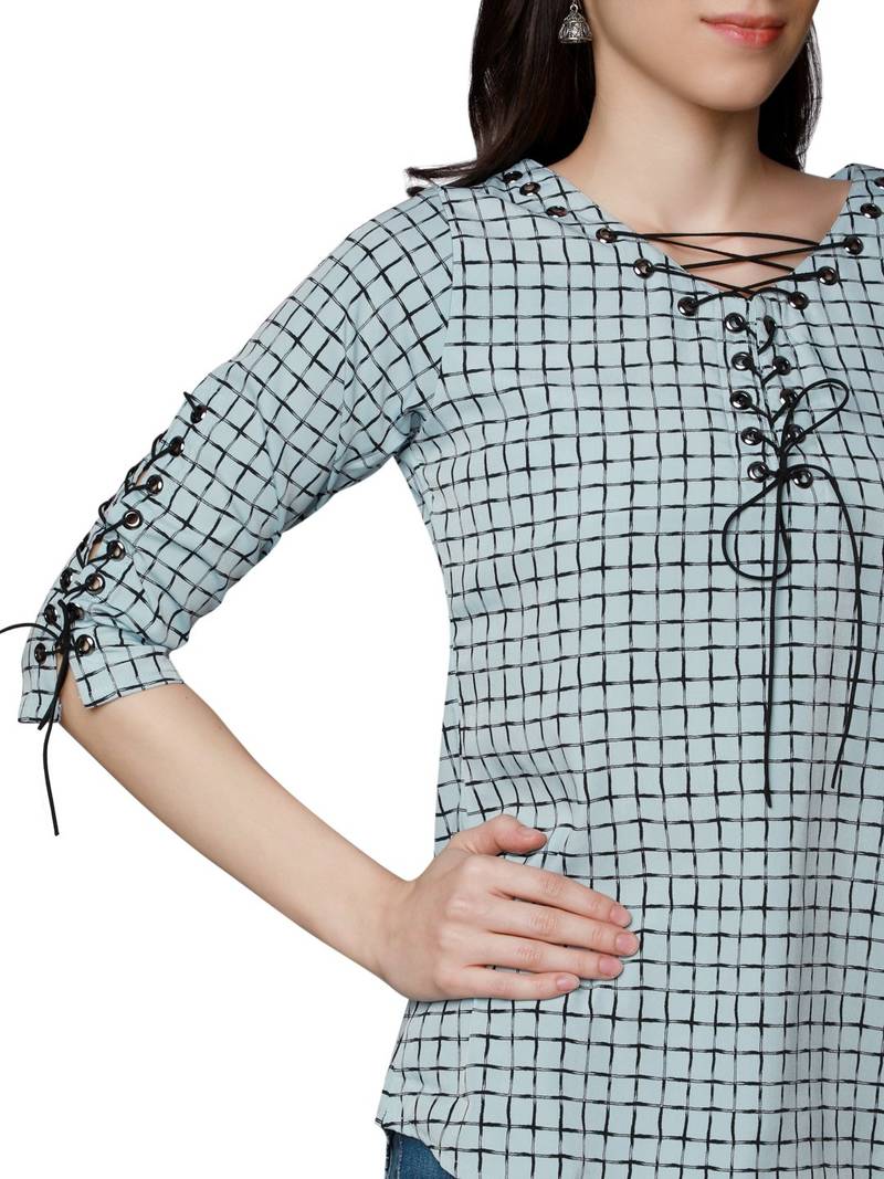 Blue printed polyester party-tops - BLOCKMODA - 3494880