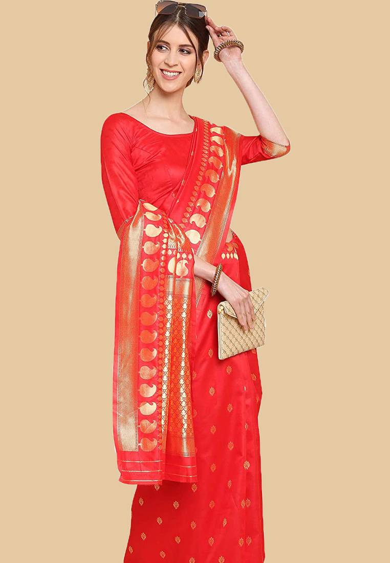 Red Color Designer Jacquard Saree With Blouse Piece. - Face Deal - 3495994