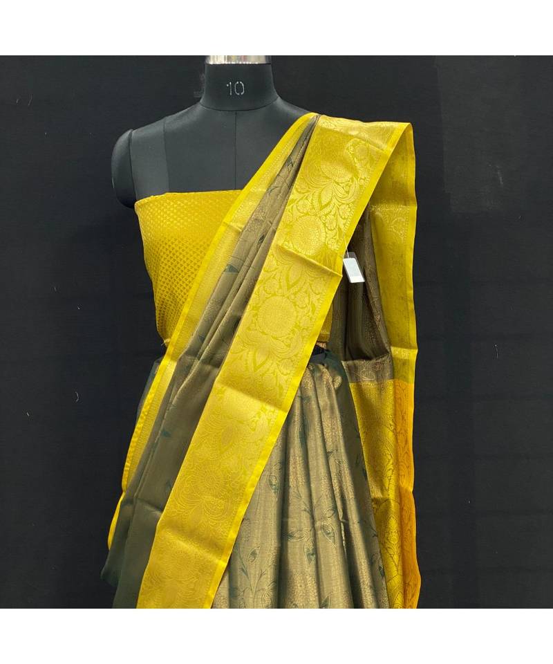 Green Kanchi Brocket Saree Mustrad Blouse - SANJAR CREATION - 3498076