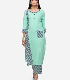Green printed rayon ethnic-kurtis - Venika Creations - 3505067