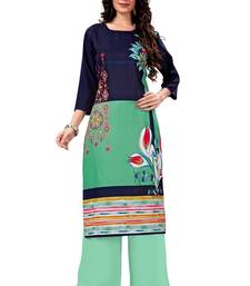 Navy-blue printed crepe ethnic-kurtis - Venika Creations - 3505082
