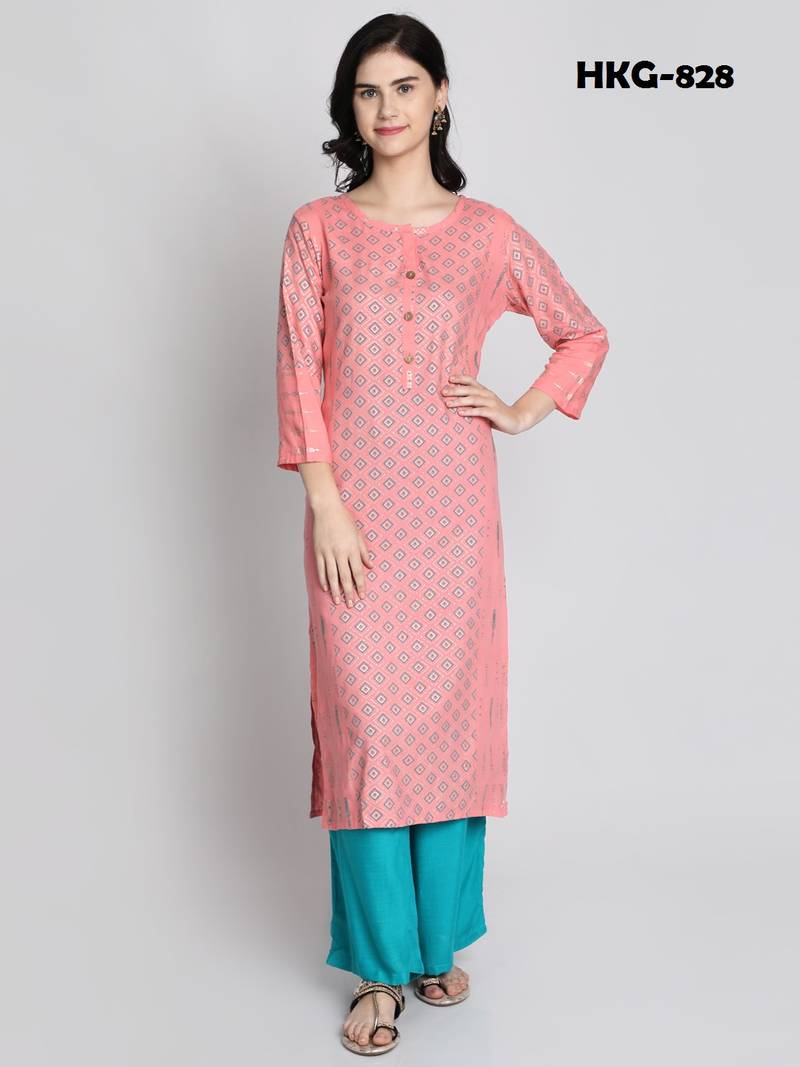 Pink printed rayon ethnic-kurtis - Venika Creations - 3505146