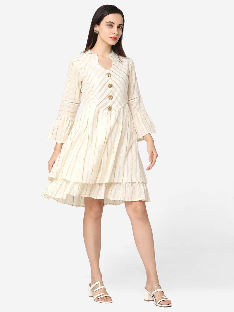 Off White Colour Flared Dress - Shaily - 3506702