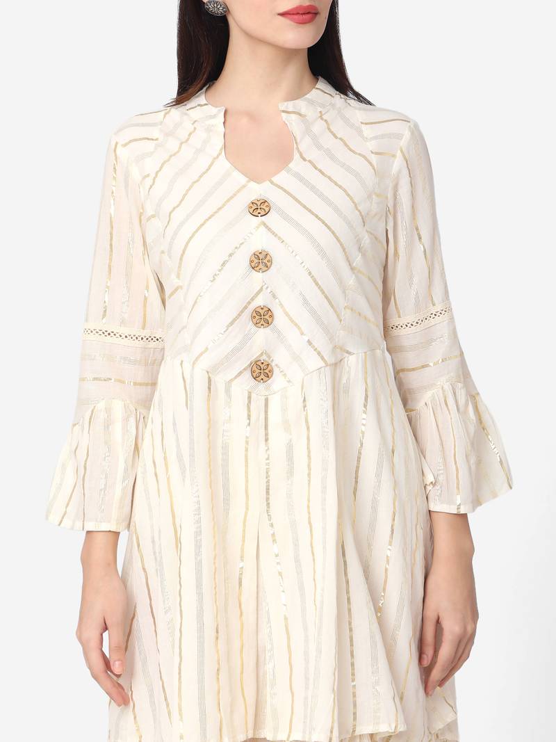 Off White Colour Flared Dress - Shaily - 3506702