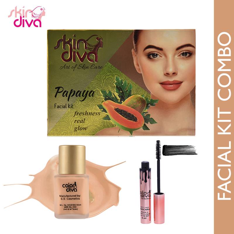 Skin Diva Papaya Facial Kit, Color Diva Liquid Makeup Foundation Beige ...
