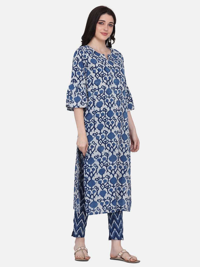 Indigo color Printed Kurta Set - Shaily - 3509325