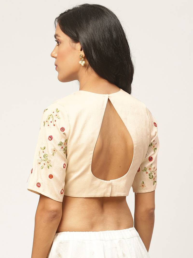 Cream Color Raw Silk Blouse - Shaily - 3513732