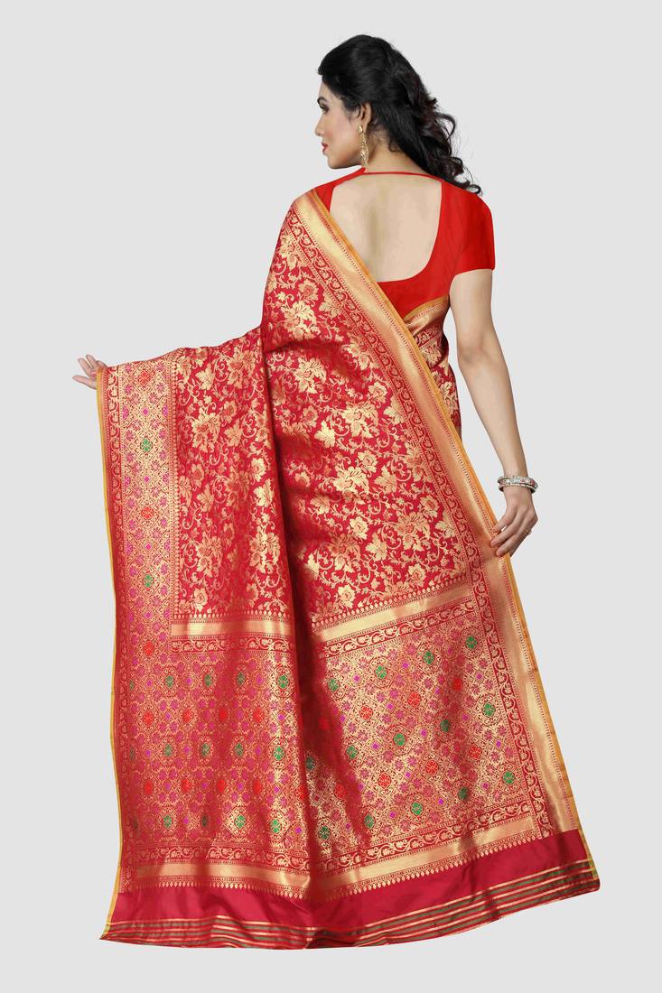 red woven silk saree with blouse - Sharaa Ethnica - 3515077