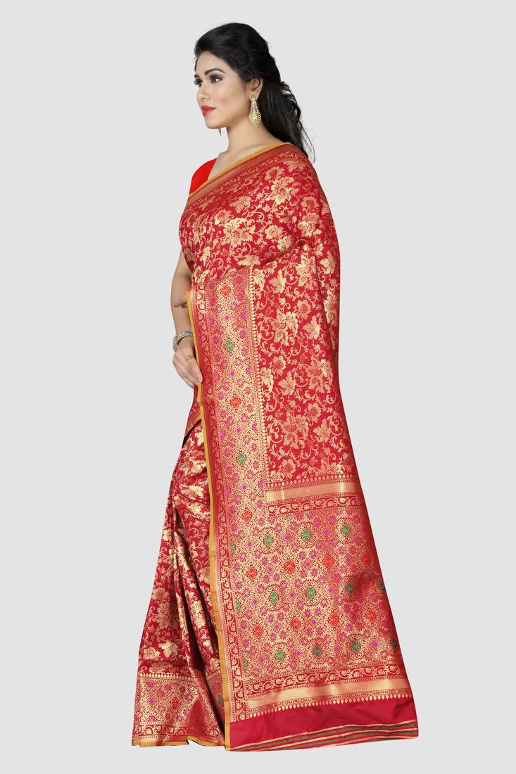 red woven silk saree with blouse - Sharaa Ethnica - 3515077