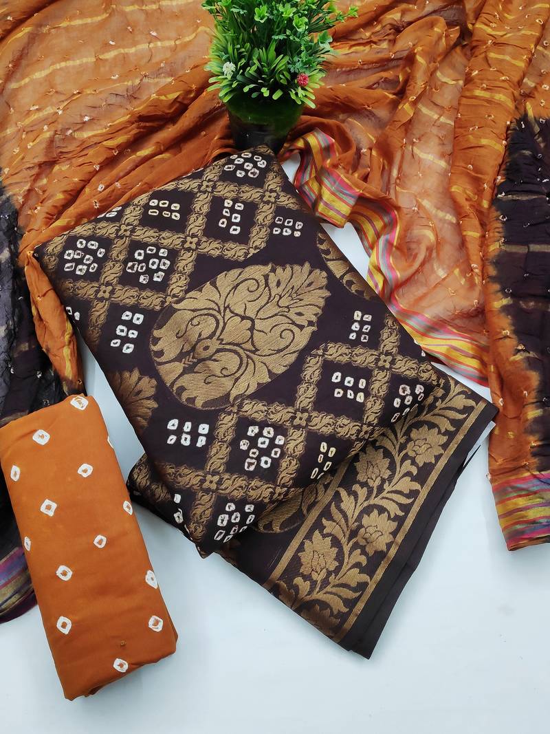 Chocolate bandhej cotton salwar - Divine International Trading Co - 3520337
