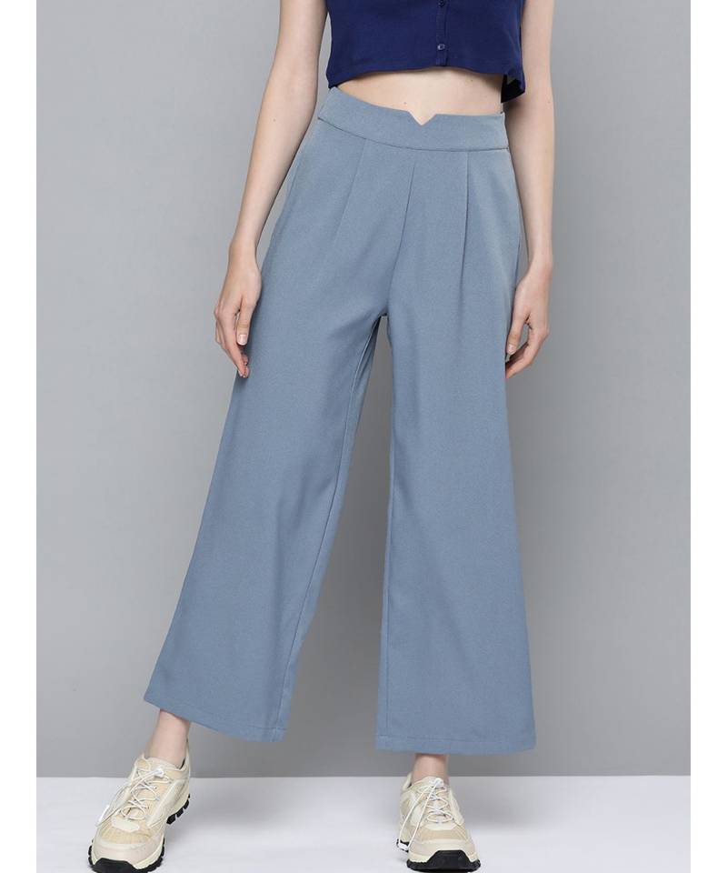 Blue Flared Palazzo Pants - SASSAFRAS - 3523818