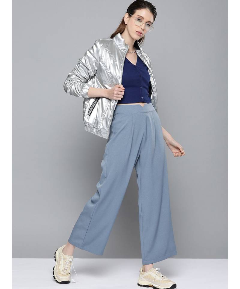 Blue Flared Palazzo Pants - SASSAFRAS - 3523818