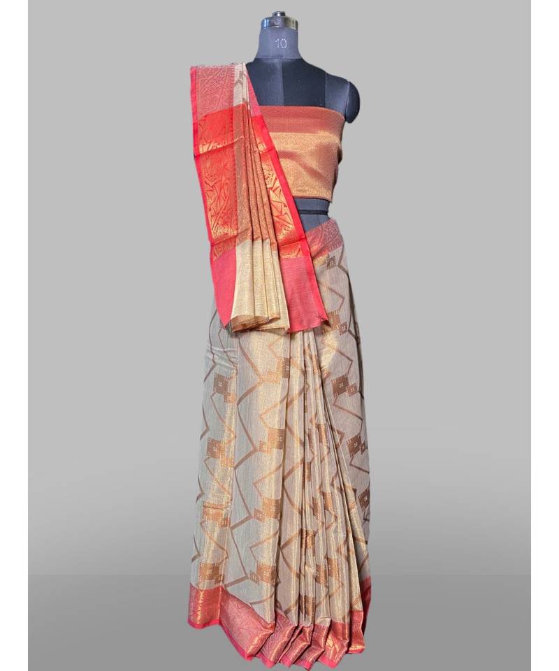 Red color resham jute tissue saree - SANJAR CREATION - 3527993