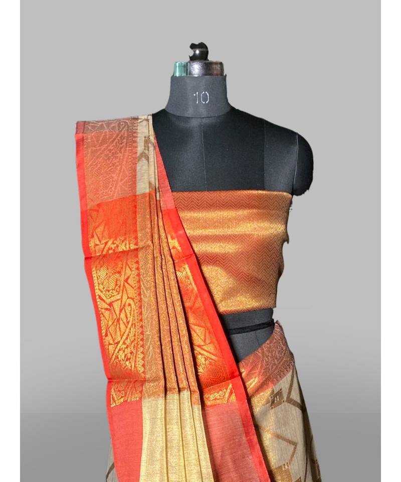 Red color resham jute tissue saree - SANJAR CREATION - 3527993