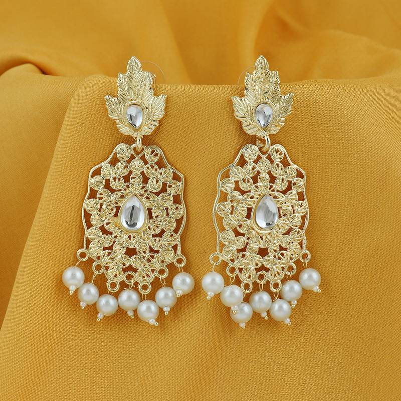 Gold pearl earrings - Sukkhi Fashion Jewellery - 3528329