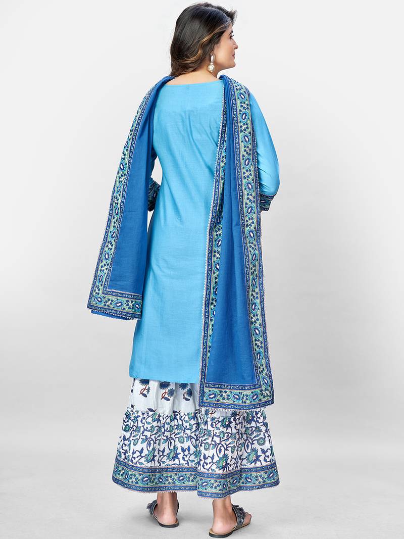 Women's Solid, Sequence & Gotta Patti Straight Cotton Sky Blue Kurta ...