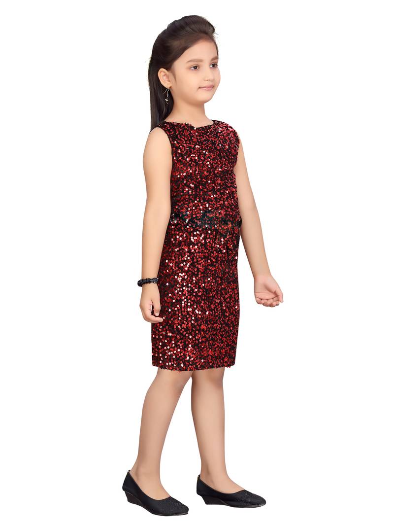 Red embroidered blended cotton kids-frocks - Aarika - 3535984