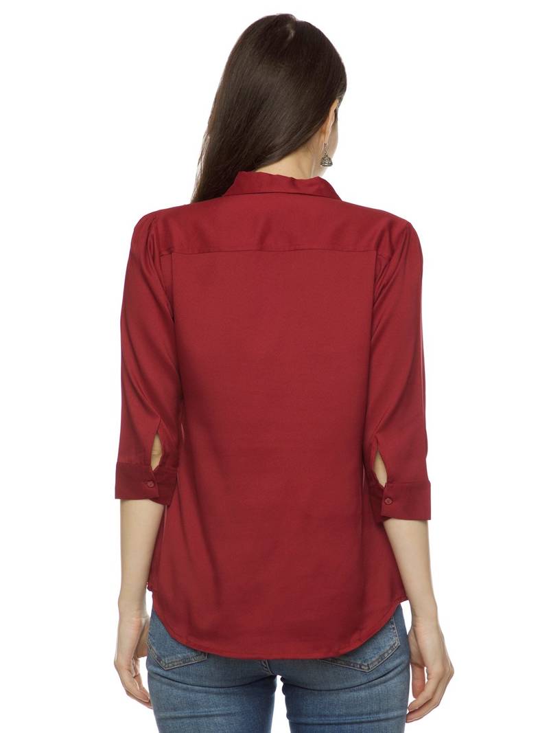Maroon plain cotton party-tops - Artena - 3536451