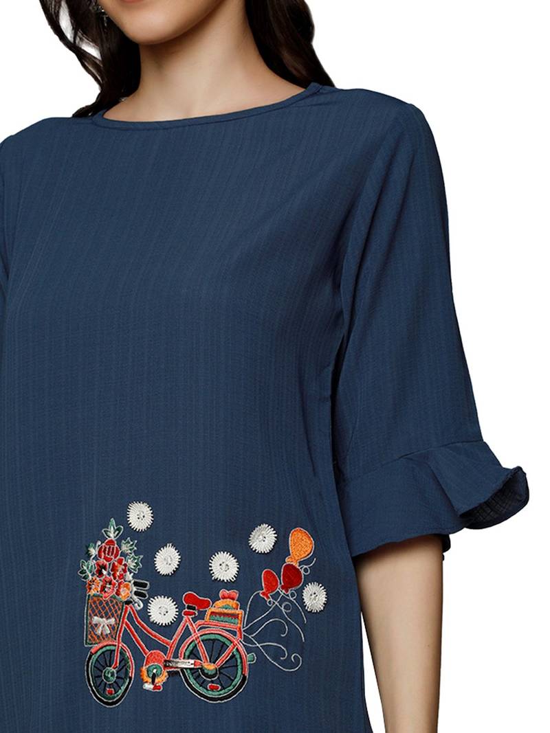 Blue embroidered polyester party-tops - Artena - 3536467