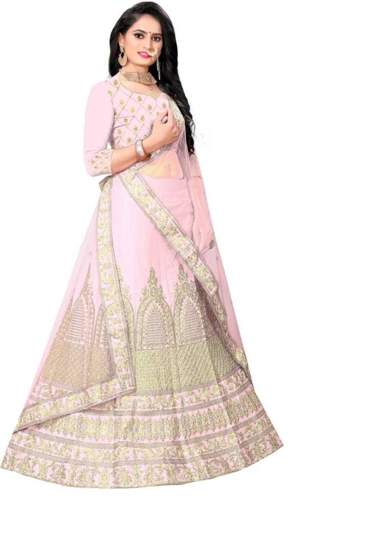 Peach Colored Dupatta Partywear Designer Embroidered Cancan Lehenga ...