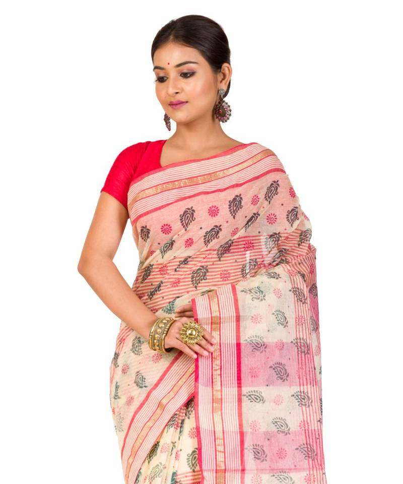 white cotton handloom sarees - RAJ SAREE HOUSE - 3546410