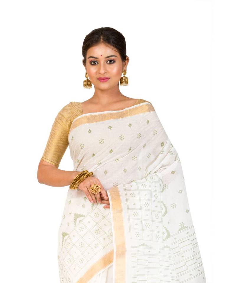 white cotton handloom sarees - RAJ SAREE HOUSE - 3546412