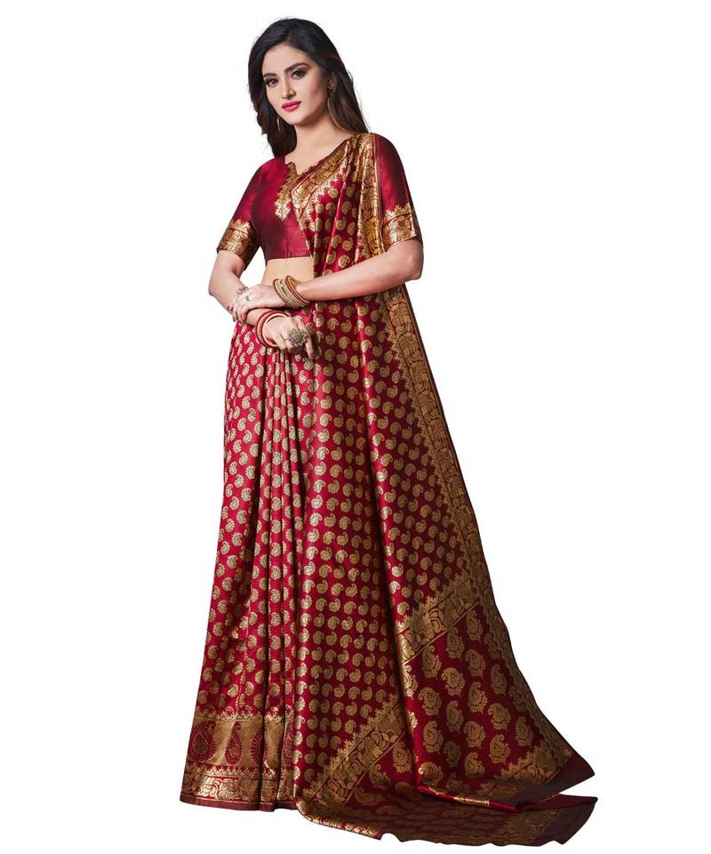 MANGO Banarasi Jacquard Saree With Blouse - Kateshiya - 3547240