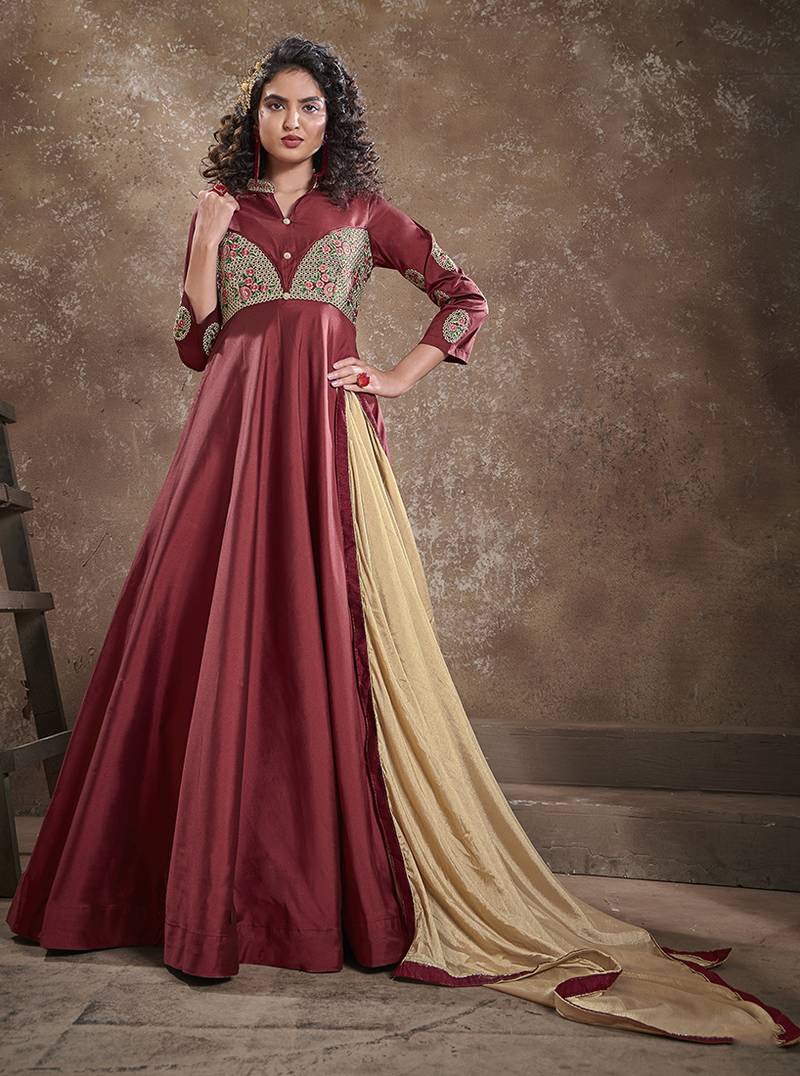 Maroon embroidered silk salwar - Monjolika - 3547989