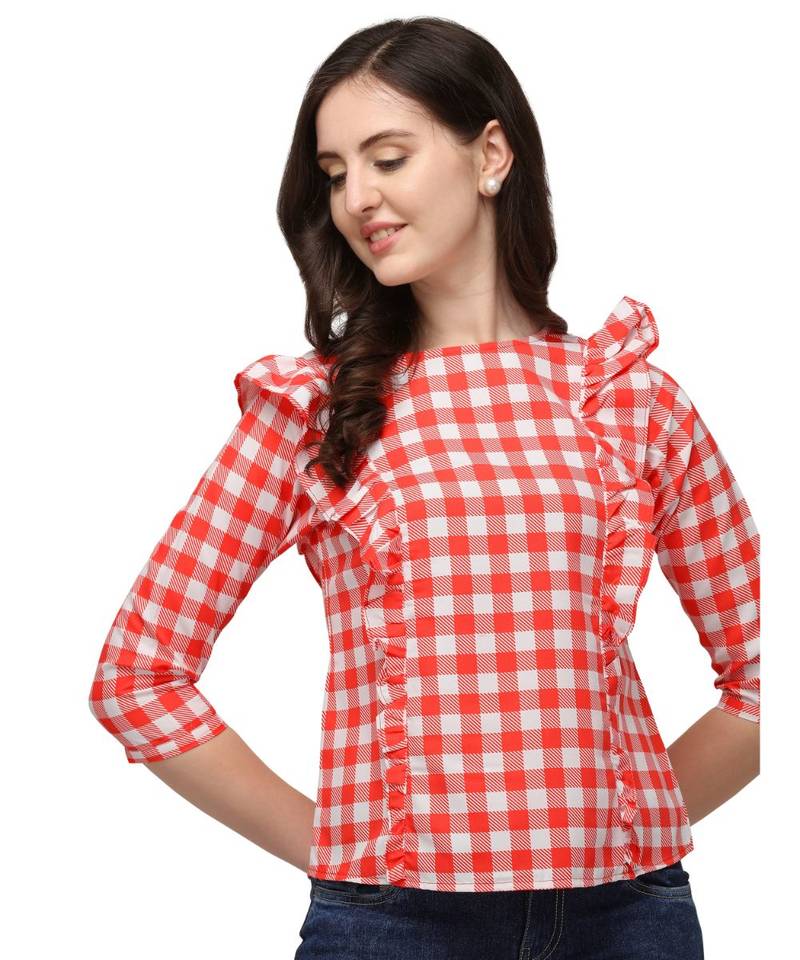 Red Chex Printed Rayon Stylish Womens Casual Top - VINAY AND GAURAV ...