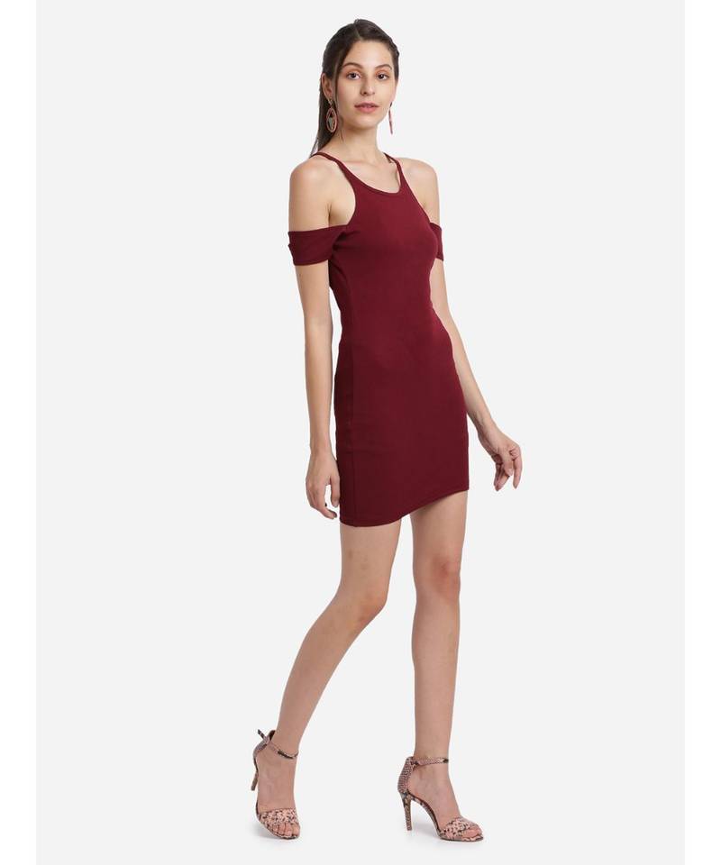 Wedani Women Maroon polyester A-line Dress - Wedani - 3550730