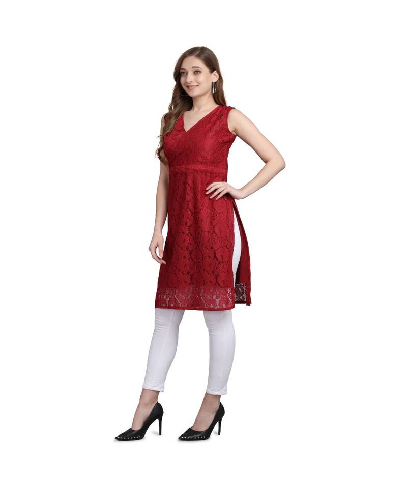 Wedani Women Red polyester A-line Dress - Wedani - 3550754