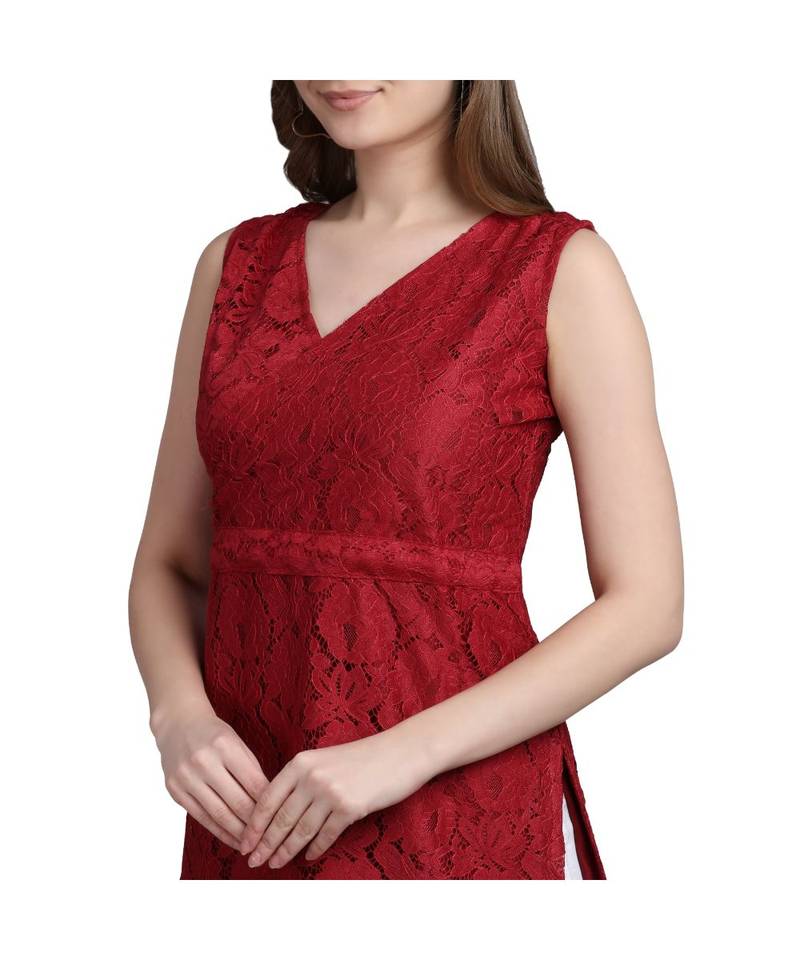 Wedani Women Red polyester A-line Dress - Wedani - 3550754