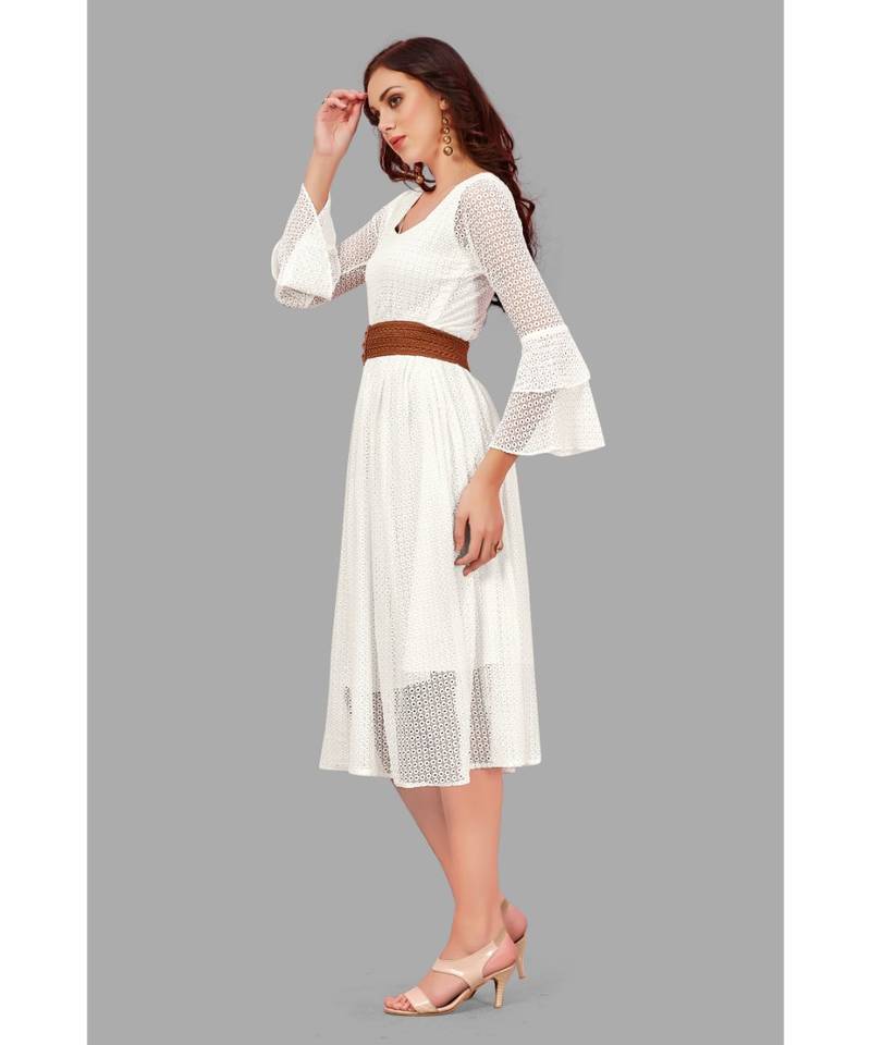 Wedani Women White Net A-line Dress - Wedani - 3550769