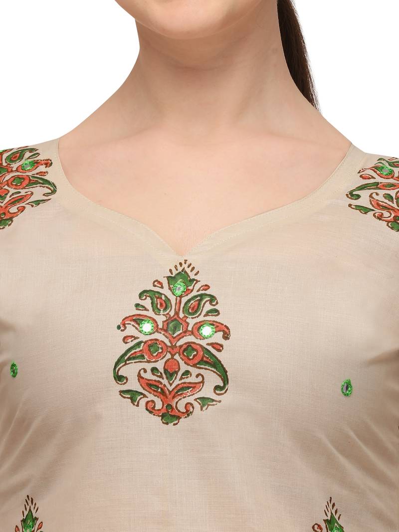 Crem Soft Cabric Cotton block Print Ariywark Suit's - IRIS - 3550821